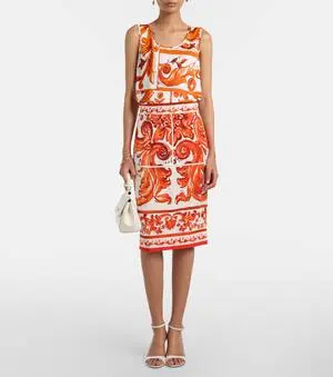 Dolce & Gabbana Majolica Print Silk Blend Pencil Skirt