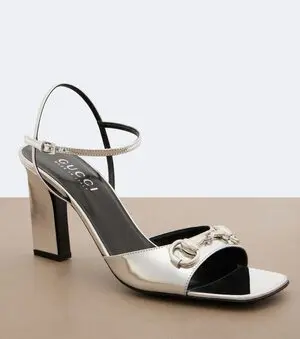 Gucci Signora Horsebit Metallic Leather Sandals - Silver