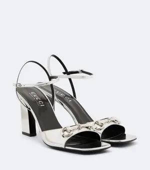 Gucci Signora Horsebit Metallic Leather Sandals - Silver