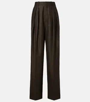Saint Laurent Herringbone Wool Wide-leg Pants - Brown