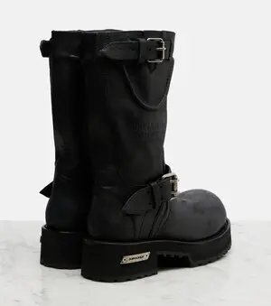 Balenciaga Leather Buckled Combat Boots - Black