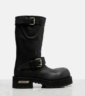 Balenciaga Leather Buckled Combat Boots - Black