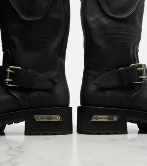 Balenciaga Leather Buckled Combat Boots - Black
