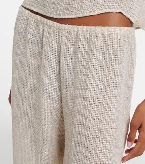 LESET Stella Sequined Linen-blend Wide-leg Pants