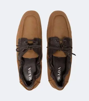 Prada Shuffle Leather-trimmed Canvas Boat Shoes - Brown