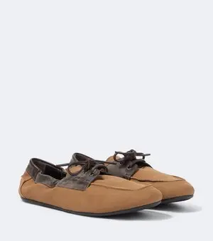 Prada Shuffle Leather-trimmed Canvas Boat Shoes - Brown