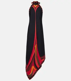 Emilio Pucci Asymmetric Silk Twill Midi Dress - Black