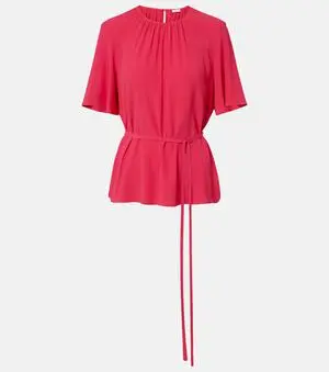 JOSEPH Libby Belted Crepe Blouse - Pink