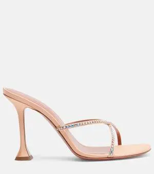 Amina Muaddi Sally Crystal-embellished Satin Mules - Beige