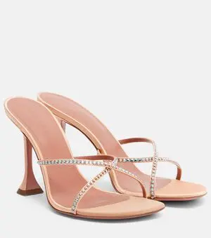Amina Muaddi Amina Muaddi Sally Crystal-Embellished Satin Mules Orange