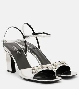 Gucci Signora Horsebit Metallic Leather Sandals - Silver