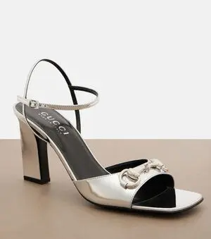 Gucci Signora Horsebit Metallic Leather Sandals - Silver