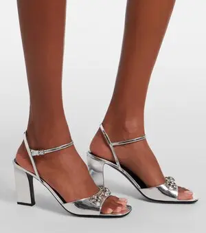 Gucci Signora Horsebit Metallic Leather Sandals - Silver