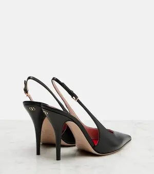 Valentino Garavani Leather Pointed Toe Slingback Pumps - Black