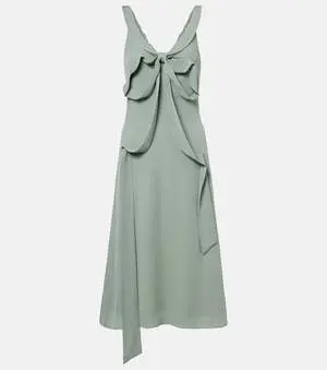 Acne Studios Bow-detail Silk Midi Dress In Sage - Green