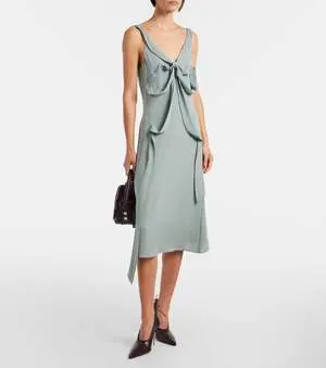 Acne Studios Bow-detail Silk Midi Dress In Sage