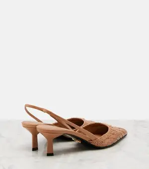 Prada Woven Leather Slingback Pumps - Beige