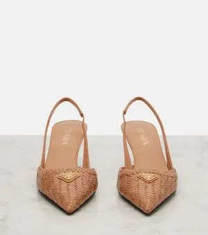 Prada Woven Leather Slingback Pumps - Beige