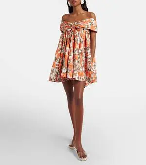 Chloé Floral Pleated Cotton Poplin Minidress