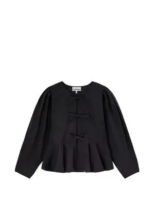 GANNI Peplum Hem Blouse With Bow Detail - Black