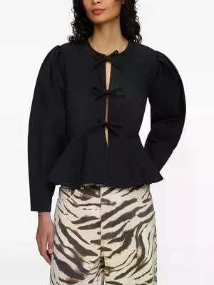GANNI Peplum Hem Blouse With Bow Detail