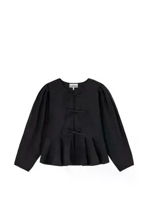 GANNI Peplum Hem Blouse With Bow Detail - Black