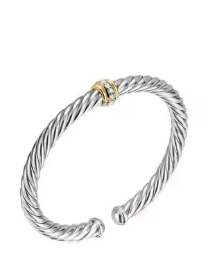 David Yurman Cable Classic Station Bracelet In Sterling And 14k Yellow Gold With Pave Diamonds
