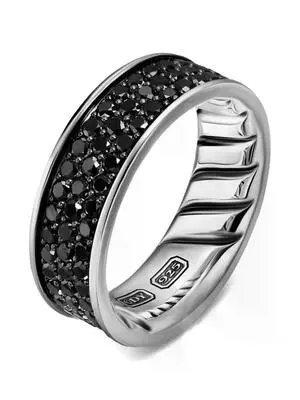 David Yurman Streamline® Band Ring In Sterling With Pavé-set Black Diamonds - Silver