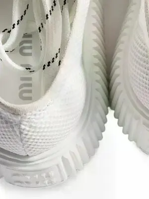 Miu Miu Mesh Fabric Flatform Sneakers - White
