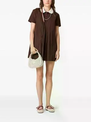 Miu Miu Embroidered Poplin Dress With Scalloped Collar