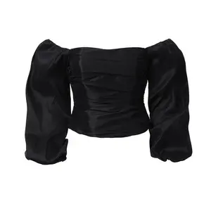 LITA COUTURE Off-the-shoulder Taffeta Blouse With Voluminous Sleeves