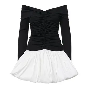 LITA COUTURE Off-the-shoulder Ruched Bubble Mini Dress - Black/white