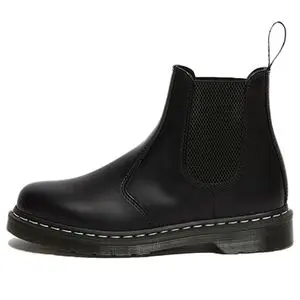Dr. Martens 2976 White Stitch Leather Chelsea Boots - Black