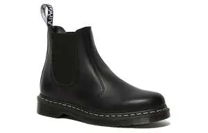 Dr. Martens 2976 White Stitch Leather Chelsea Boots - Black
