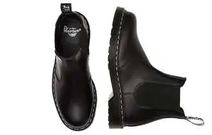 Dr. Martens 2976 White Stitch Leather Chelsea Boots - Black
