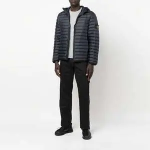 Stone Island Quilted Hooded Down Jacket - Black
