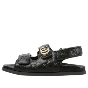 Gucci Double G Leather Sandals - Black