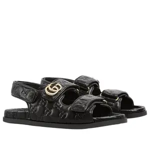 Gucci Double G Leather Sandals - Black
