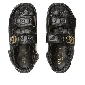 Gucci Double G Leather Sandals - Black