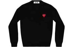 Play Comme Des Garcon V-neck Pullover Red Emblem