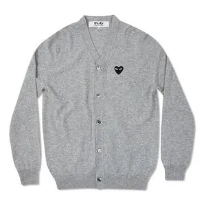 Play Comme Des Garcon V-neck Cardigan With Black Heart Applique - Grey