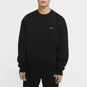Nike Lab Fleece Crew Solid Color Stay Warm Sports Round Neck Pullover - Black