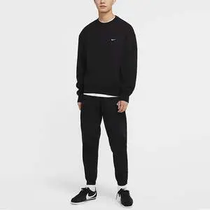 Nike Lab Fleece Crew Solid Color Stay Warm Sports Round Neck Pullover - Black