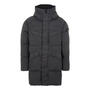 Stone Island Crinkle Reps Long Down Coat - Black
