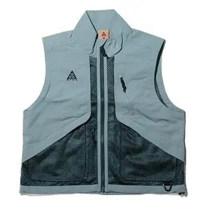 Nike Outdoor Multiple Pockets Colorblock Stand Collar Waistcoat - Aviator Grey/deep Jungle
