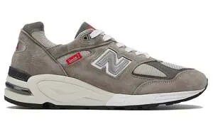NEW BALANCE 990v2 Made In Usa Grey Suede And Mesh Sneakers - Gray/red