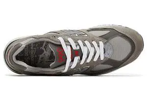 NEW BALANCE 990v2 Made In Usa Grey Suede And Mesh Sneakers - Gray/red