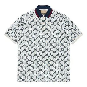Gucci Gg Stretch Cotton Polo 'white Blue Cotton - White/blue Cotton