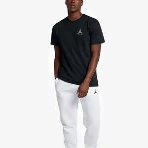 JORDAN Athleisure Casual Sports Embroidered Logo Round Neck Short Sleeve - Black