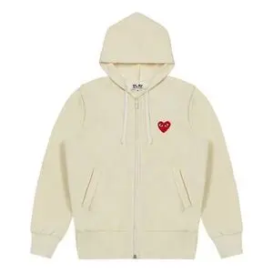 Play Comme Des Garcon Zip Hoodie With Red Heart Emblem - Ivory